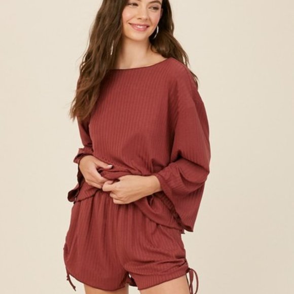 Listicle | Intimates & Sleepwear | Rust Red Ribbed Boatneck Top And ...
